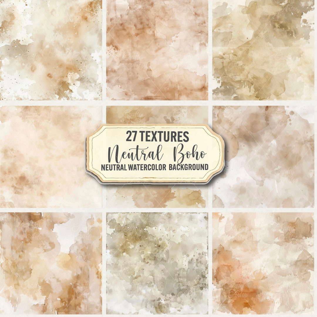 Watercolor Neutral Boho Background, 27 Beige Textures, Pastel Digital ...