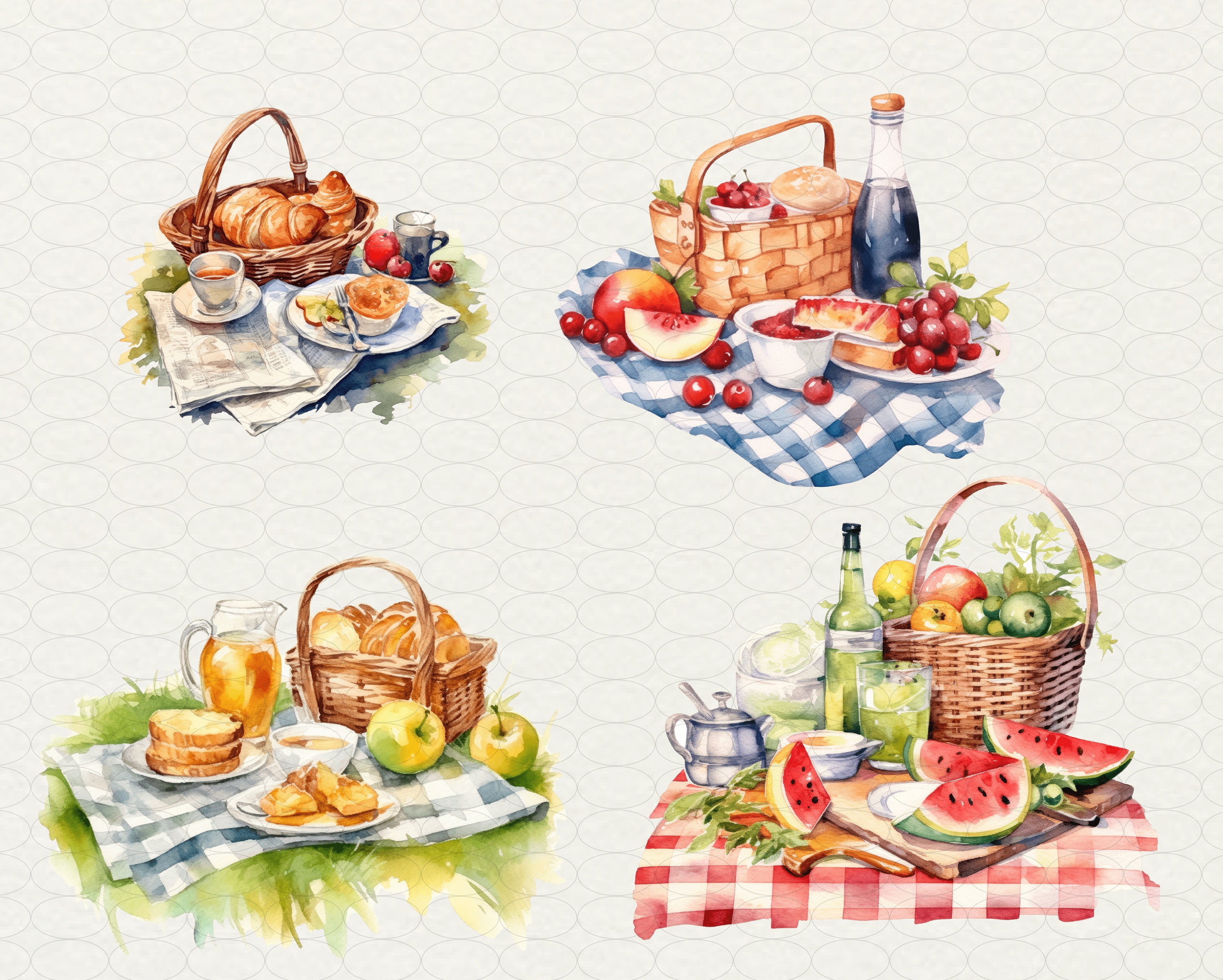 Watercolor Summer Picnic Clipart 34 Png Picnic Basket Garden - Etsy