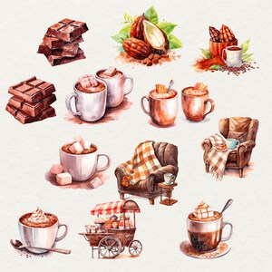 Cocoa Watercolor Clipart, 30 PNG Watercolor Cocoa Beans, Dark Chocolate ...