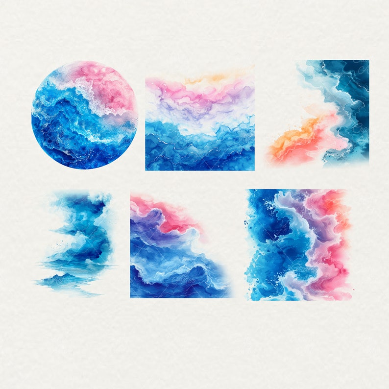 Watercolor Lagoon Textures Clipart: 33 PNG Ocean Borders (digital ...