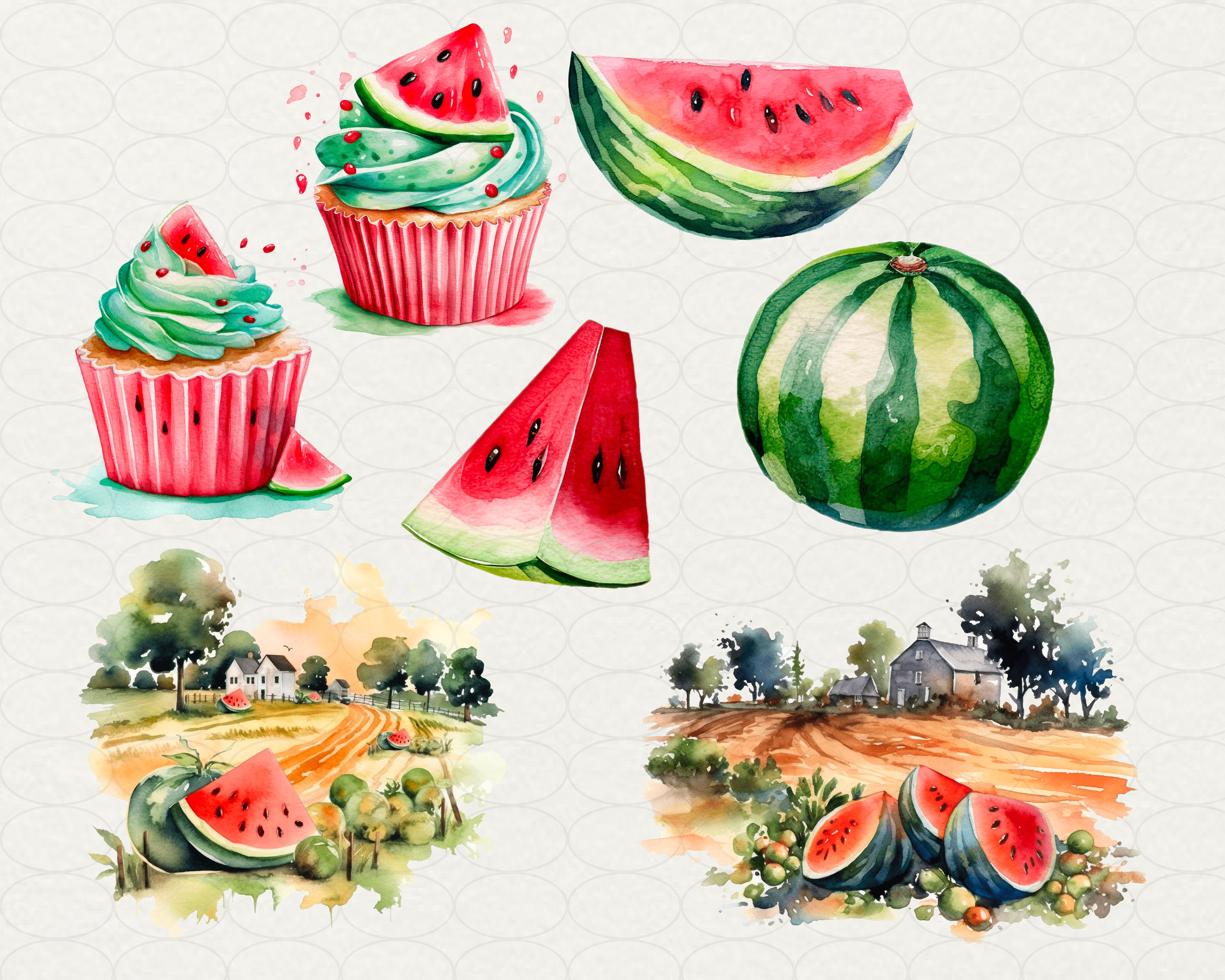 Watercolor Watermelon Clipart: 41 PNG Summer Fruit Graphics (commercial ...