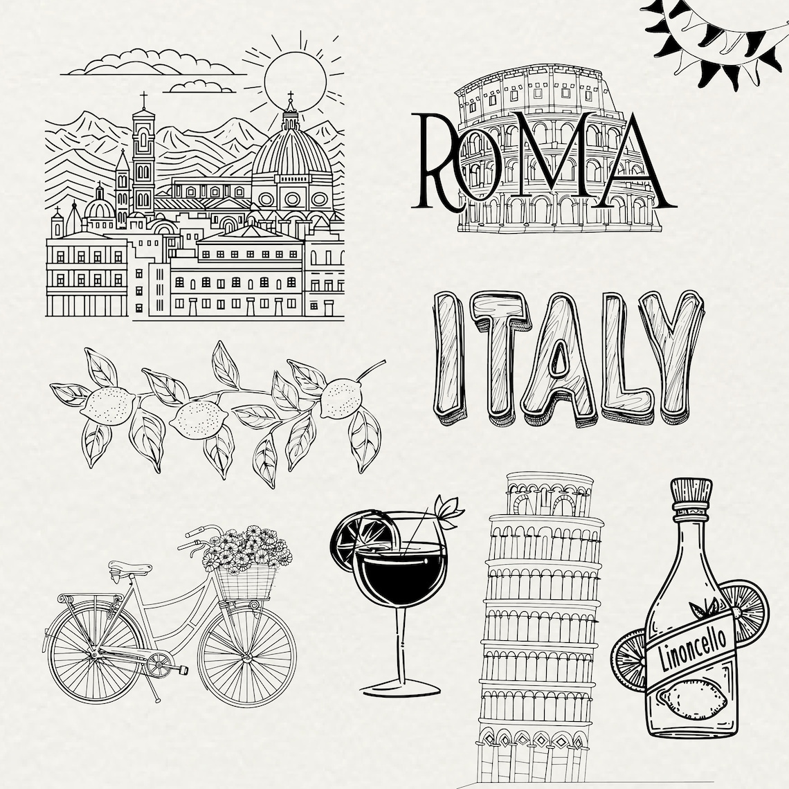 Italy Clipart Bundle: Italian Travel, Landmarks, Food (PNG, SVG) - Etsy