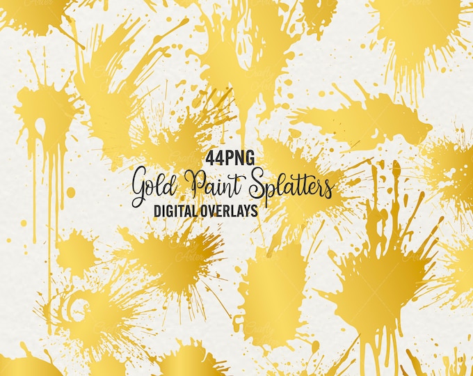 Gold Paint Splatter Clipart Overlay, Gold Glitter Ink Splatter Clip Art ...