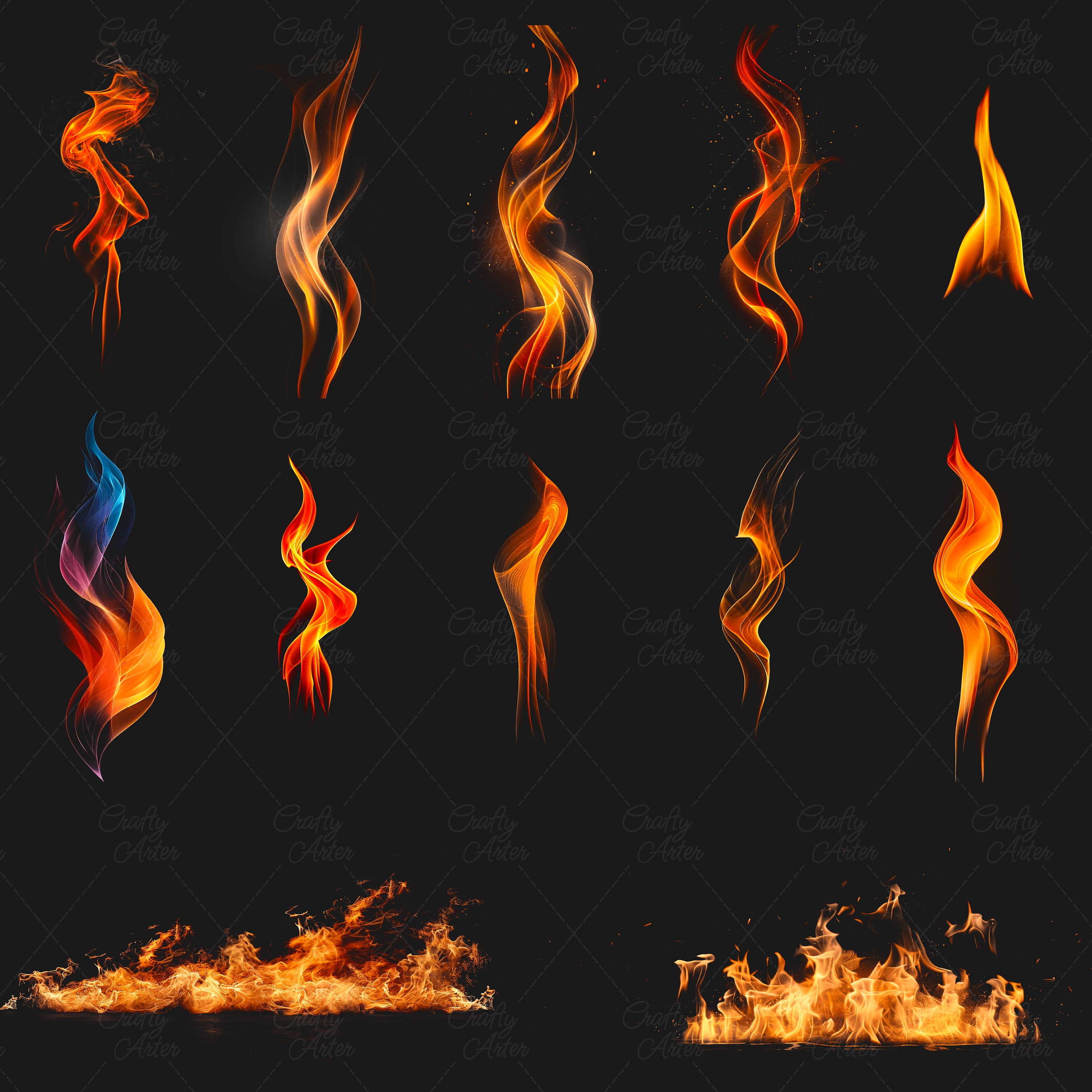Fire Overlays Clipart: 44 Flame Effects, Transparent PNG (digital ...