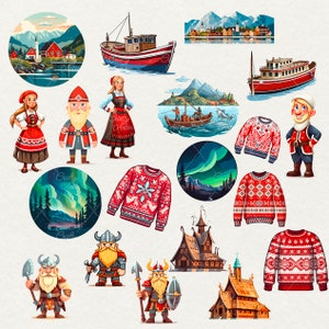 Cartoon Norway Clipart, 52 Png Bundle Nordic Landscapes Clipart ...