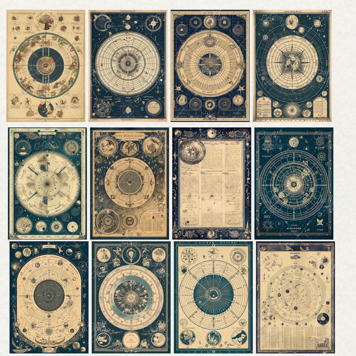 Celestial Astrology Digital Paper: Vintage Ephemera (32 Printable Pages ...