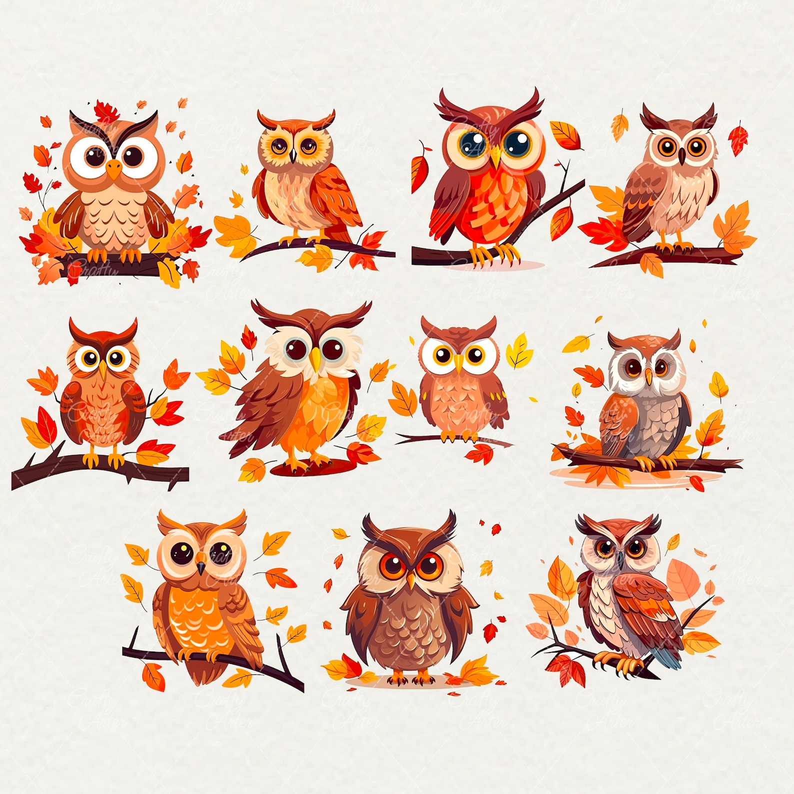 Autumn Owl Clipart: 25 Cartoon Fall Animals (PNG Digital) - Etsy