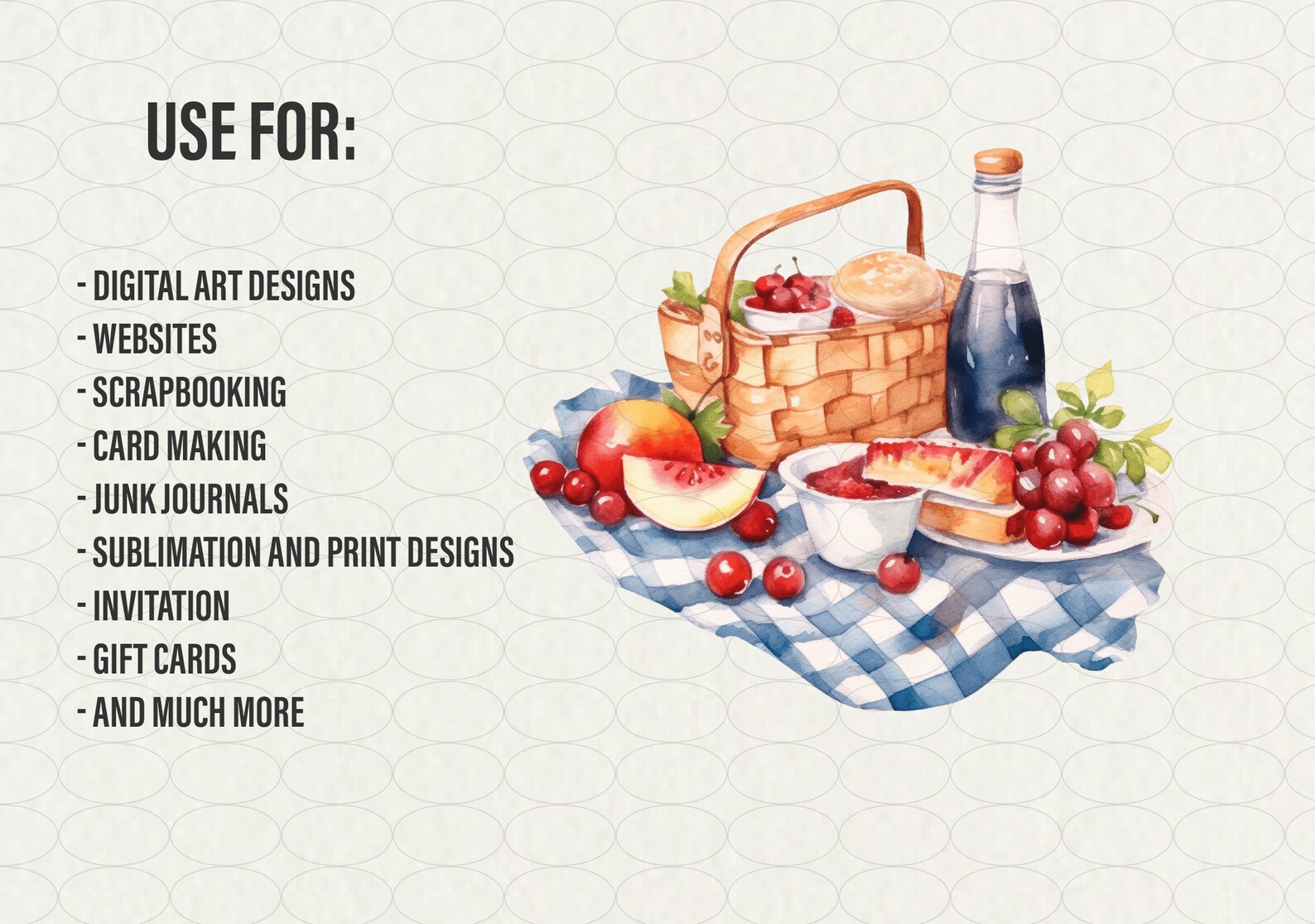 Watercolor Summer Picnic Clipart 34 Png Picnic Basket Garden - Etsy