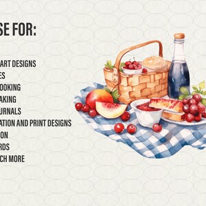 Watercolor Summer Picnic Clipart, 34 Png Picnic Basket Garden Picnic ...