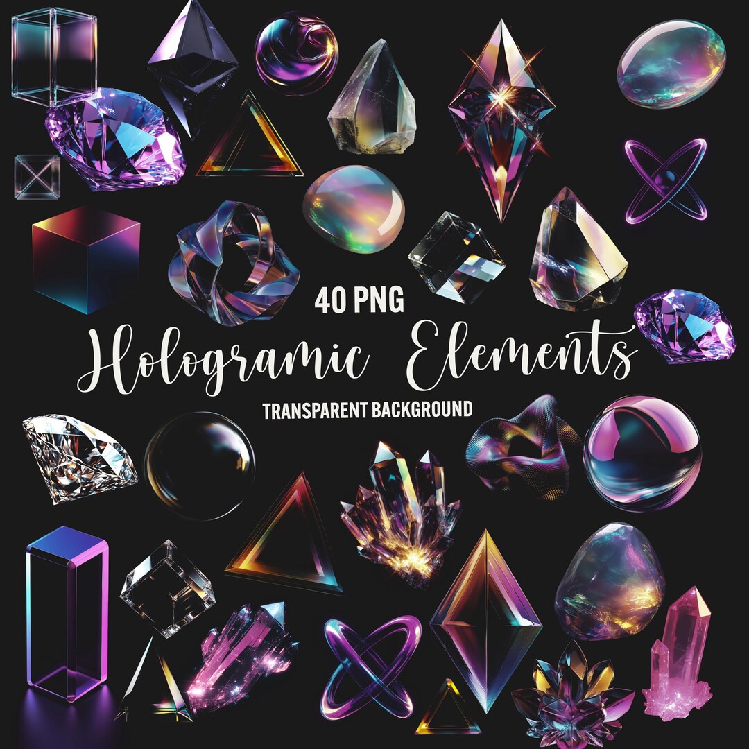 Holographic Elements Clipart, 40 Png Holographic Crystal, Geometric ...