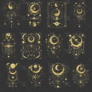 Celestial Gold Overlays Clipart, 40 Png Gold Celestial Bodies, Magic ...
