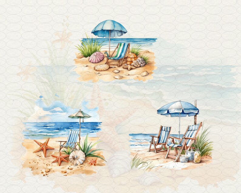 Summer Beach Set Sunset Watercolor Clipart 14 PNG Sunny - Etsy