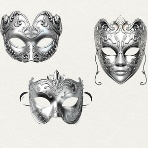 Watercolor Silver Masquerade Clipart, 16 Png Digital Art Carnival Masks ...