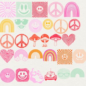 Retro Groovy Clipart: 70s Hippie Graphics (PNG, SVG) - Etsy