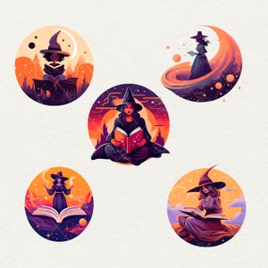 Dreamy Halloween Witch Clipart, 25 PNG Watercolor Wizard Girl ...