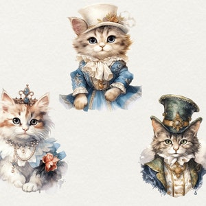Watercolor Rococo Cats Clipart: Elegant Animal PNG (commercial Use) - Etsy