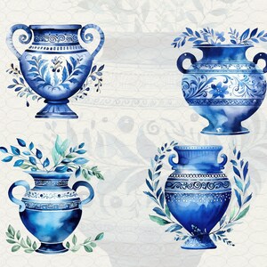Blue Antique Greece Vase Clipart, 20 Png, Card Making, Watercolor Blue ...