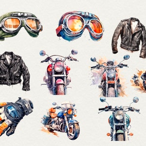 Watercolor Biker Clipart, 58 PNG Moto Clip Art, Skull Clipart, Wings ...