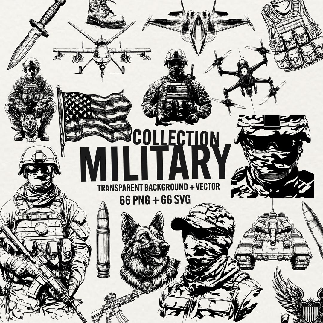 Military SVG Clipart Bundle, Army PNG, Soldier, Camo (digital Download ...
