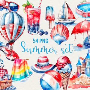Beach Summer Clipart: Tropical Watercolor PNG Set (54 Images) - Etsy
