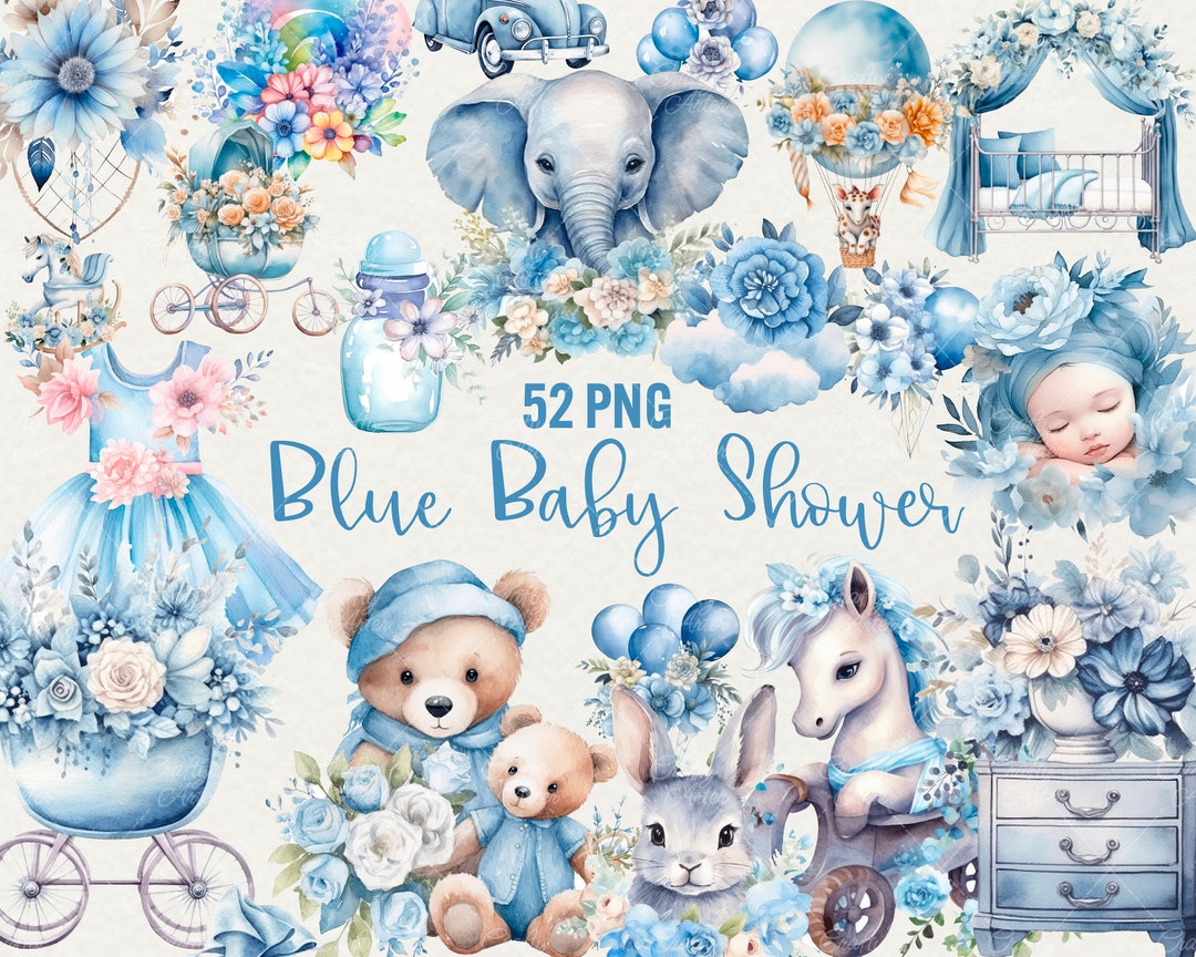 Watercolor Baby Boy Clipart, 52 PNG Pastel Blue Boy Clipart, Blue Girl ...