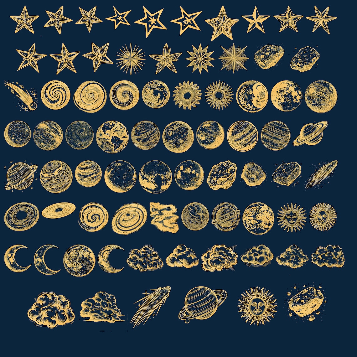 Space Clipart Bundle: Galaxy Planets, Stars, Moon (SVG/PNG) - Etsy