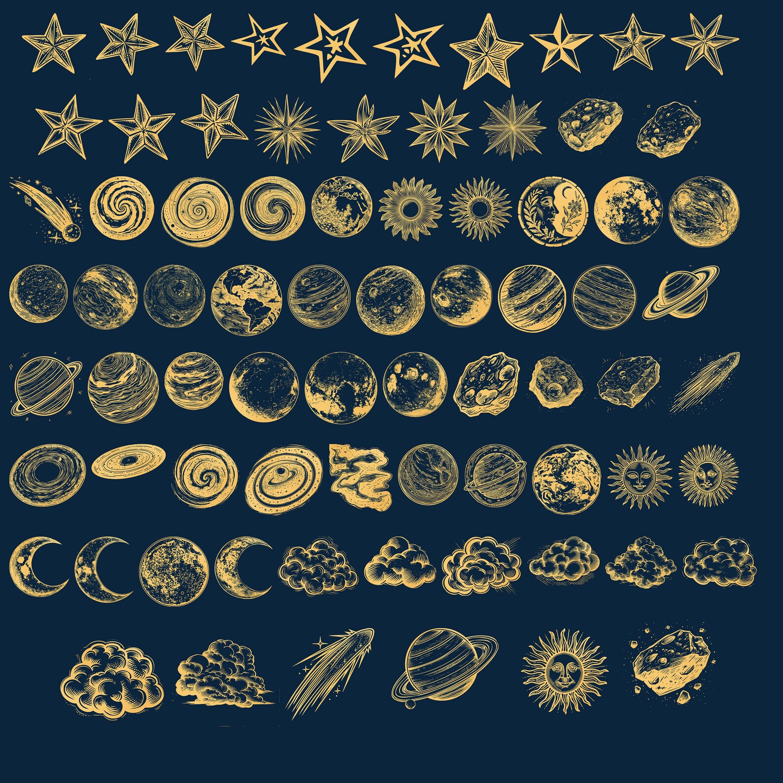 Space Clipart Bundle: Galaxy Planets, Stars, Moon (SVG/PNG) - Etsy