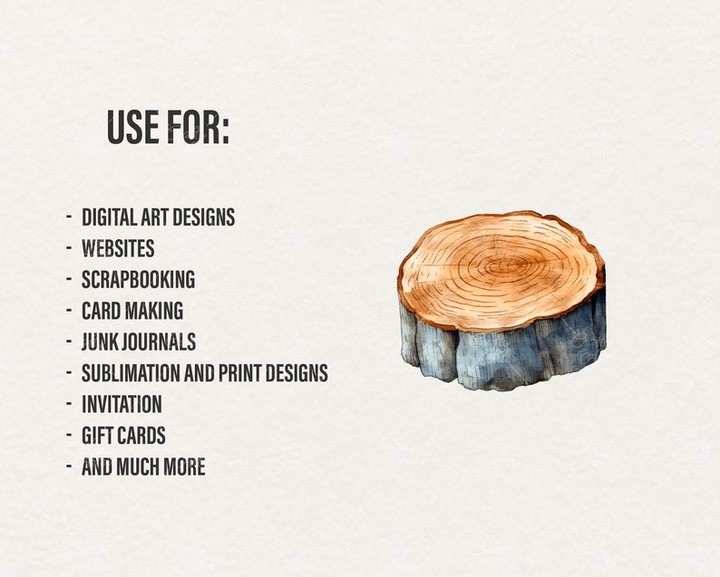 Watercolor Wood Slice Clipart: 38 PNG Wooden Board Graphics (commercial ...