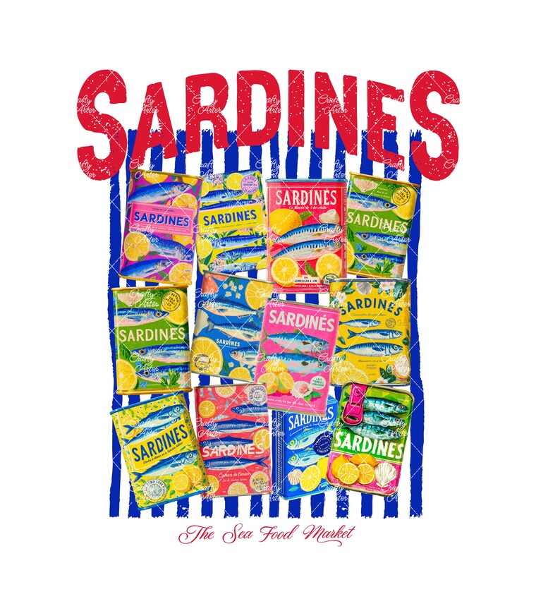 Retro Sardines T-shirt Design: Seafood Market PNG (commercial Use ...