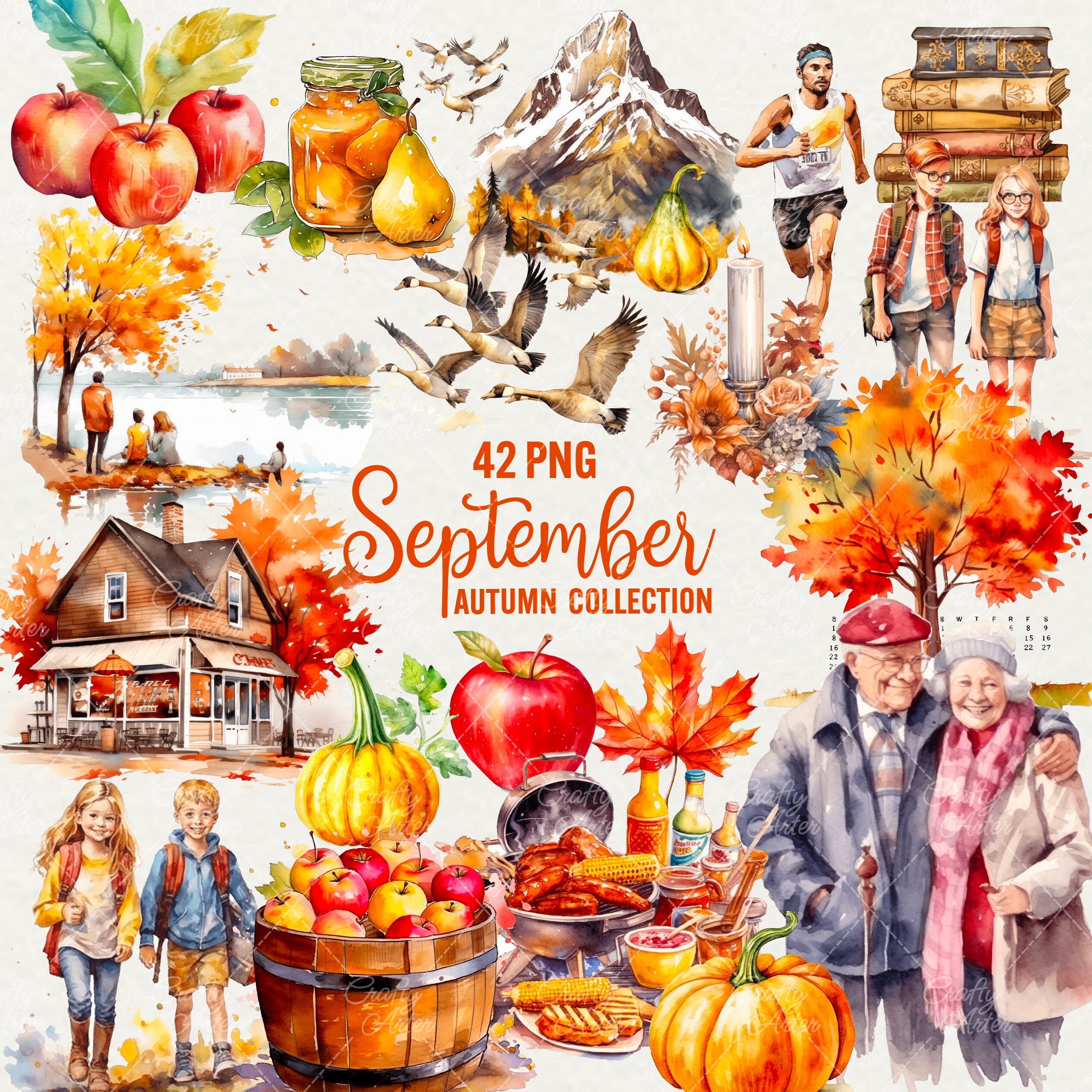 Watercolor Autumn Clipart: 42 PNG Fall Illustrations (commercial Use ...