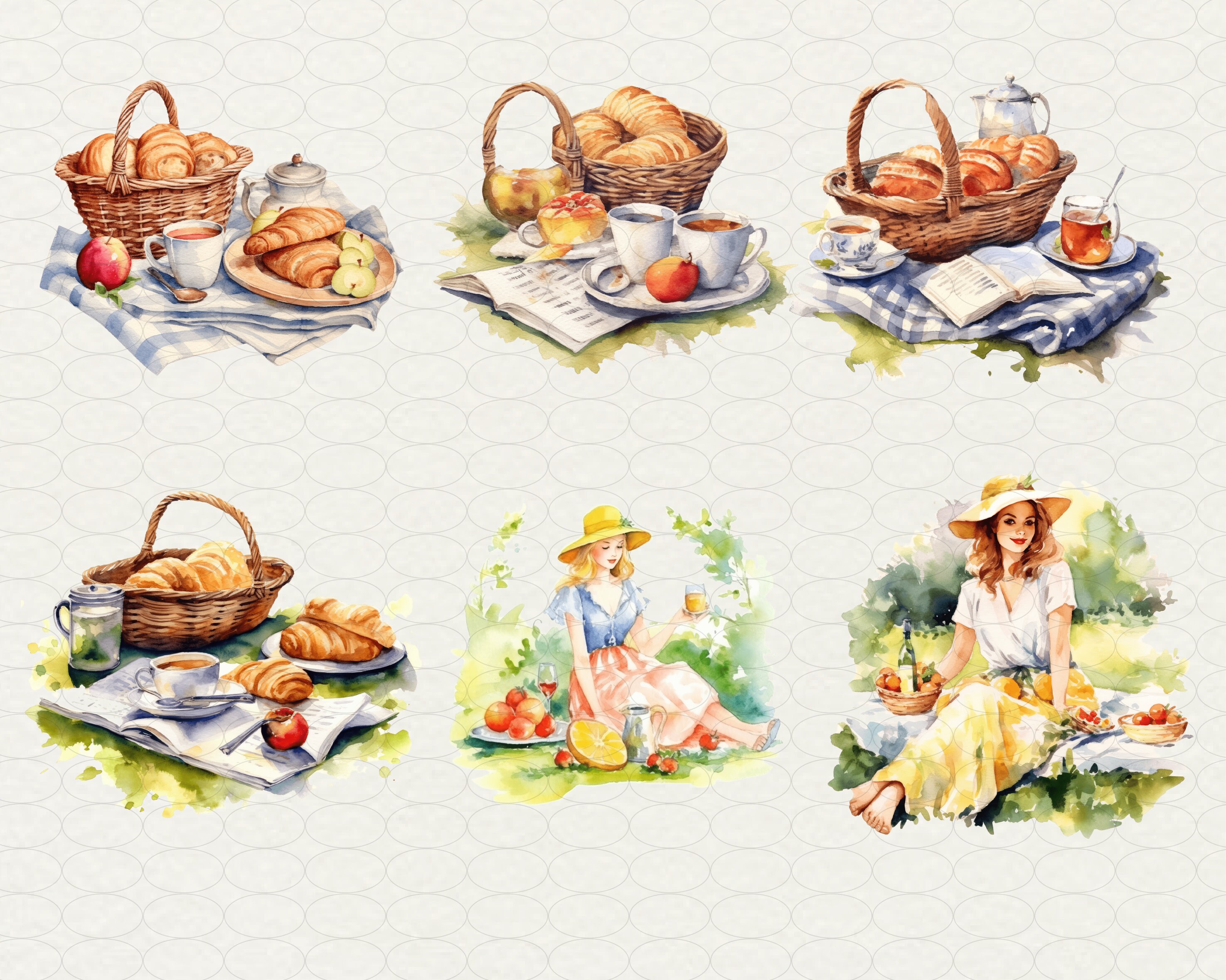 Watercolor Summer Picnic Clipart 34 Png Picnic Basket Garden - Etsy