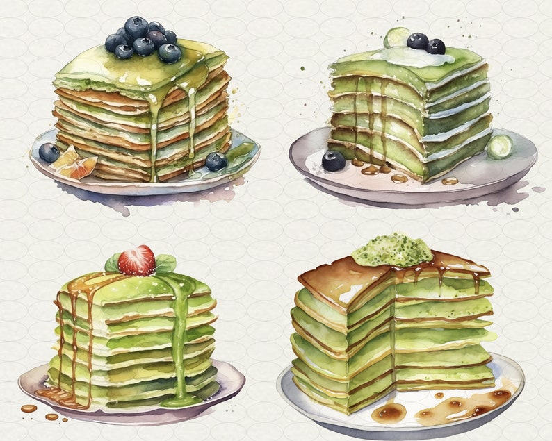 Matcha Cakes Clipart Set Green Tea Cake Cream Multi Layers - Etsy