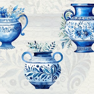 Blue Antique Greece Vase Clipart, 20 Png, Card Making, Watercolor Blue ...