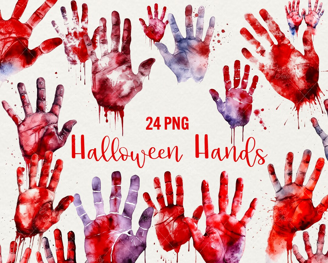 Halloween Hands Clipart, Watercolor Halloween Illustration 24 PNG Trick ...