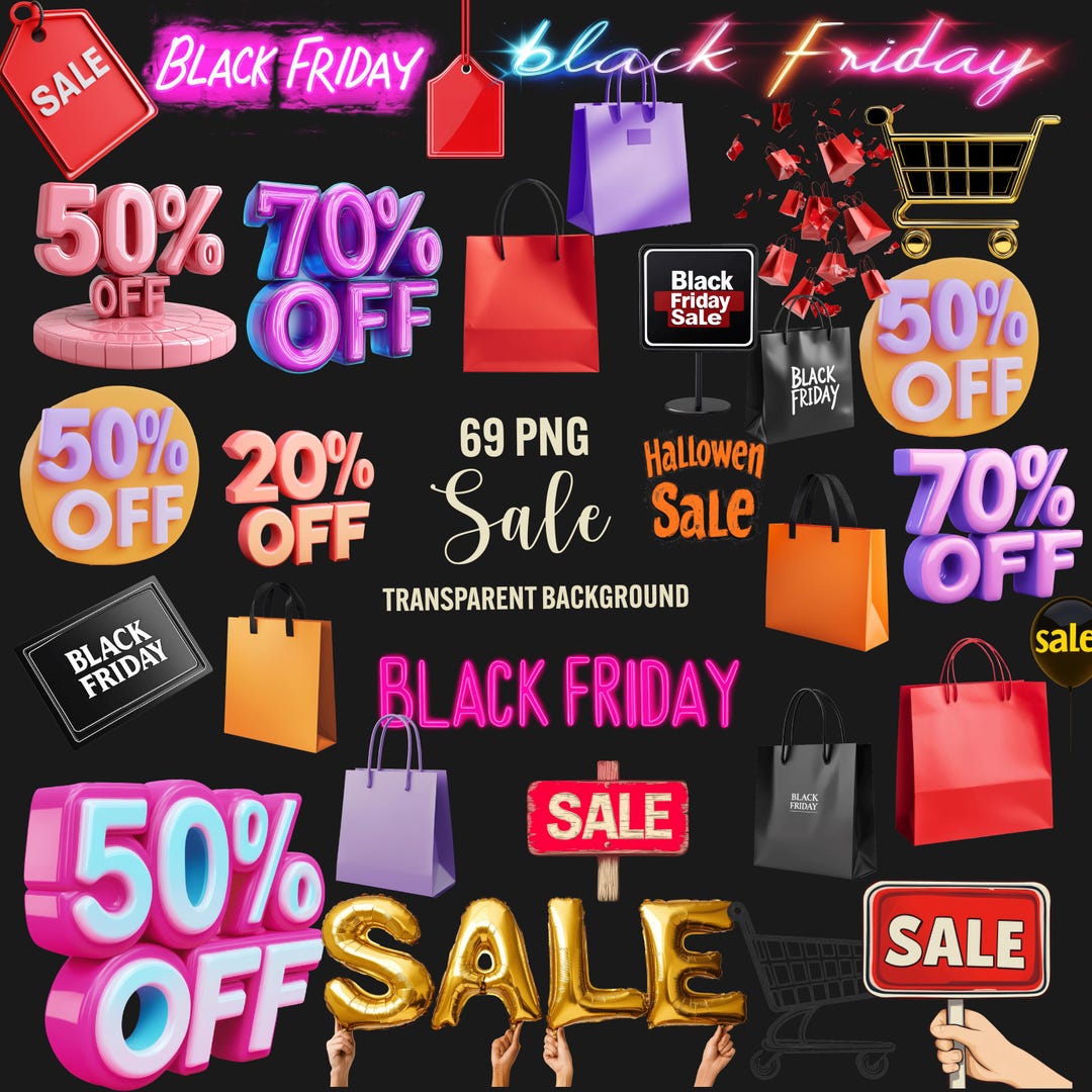 Black Friday Clipart, 69 PNG Sale Overlays (commercial Use) - Etsy