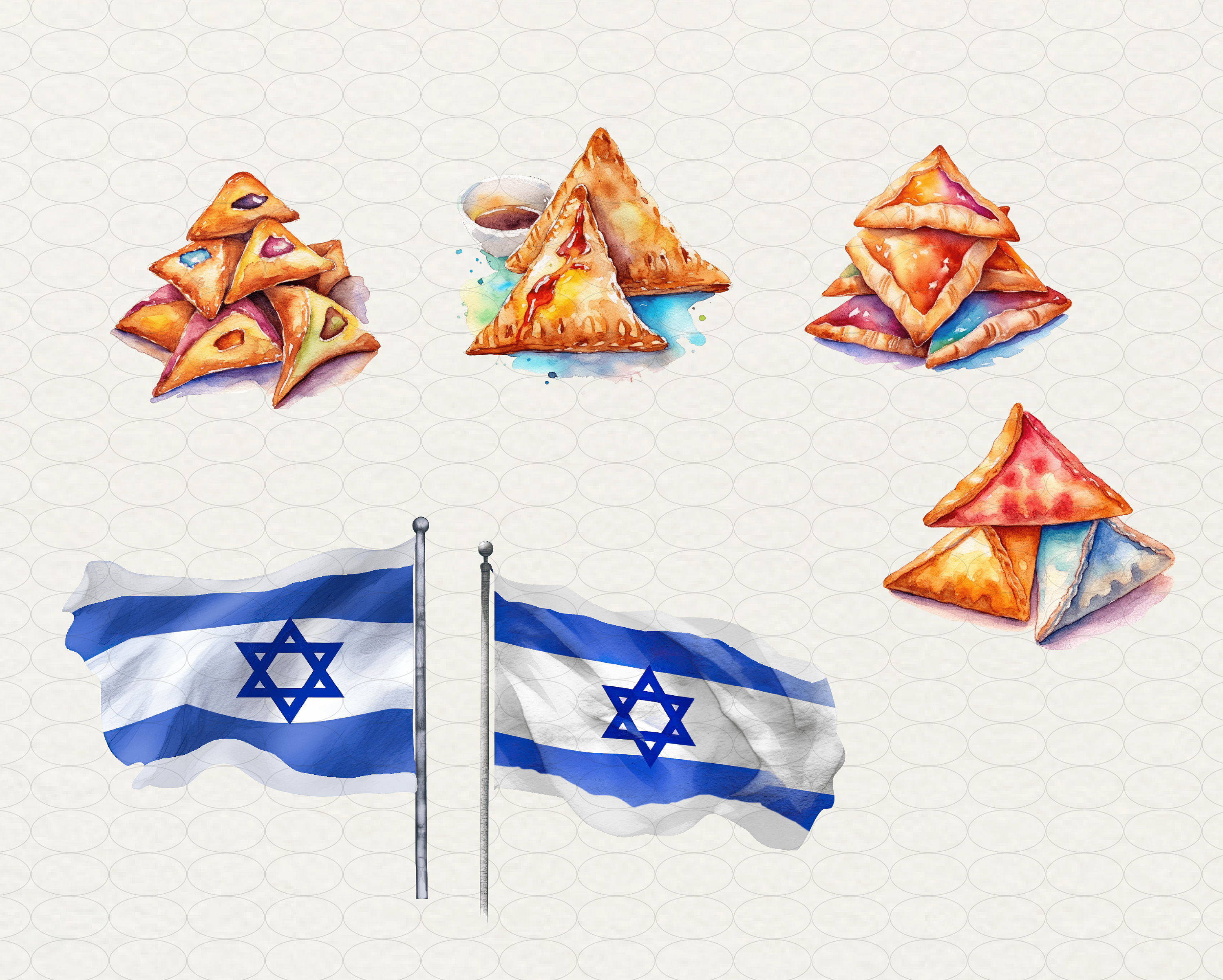 Watercolor Jewish Clipart: Hanukkah, Torah, Menorah (43 PNG, Commercial ...