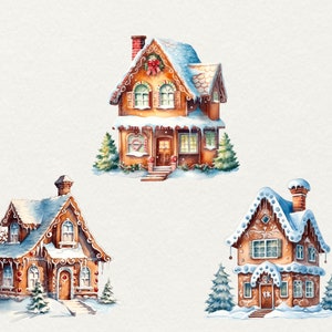Christmas Ginger House Clipart, 20 Png Watercolor Christmas Clipart ...
