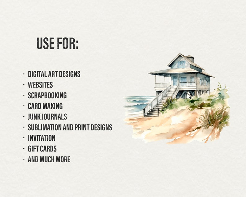 Watercolor Beach House Clipart: Tropical Island PNG (commercial Use) - Etsy