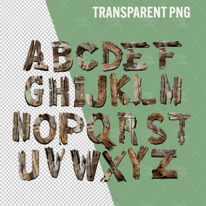 Rustic Wooden Alphabet Clipart: 26 PNG Wood Letters (digital Download ...