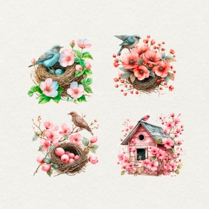 Birdhouse Spring Clipart, 36 PNG Watercolor Birdhouses, Birdie Graphics ...