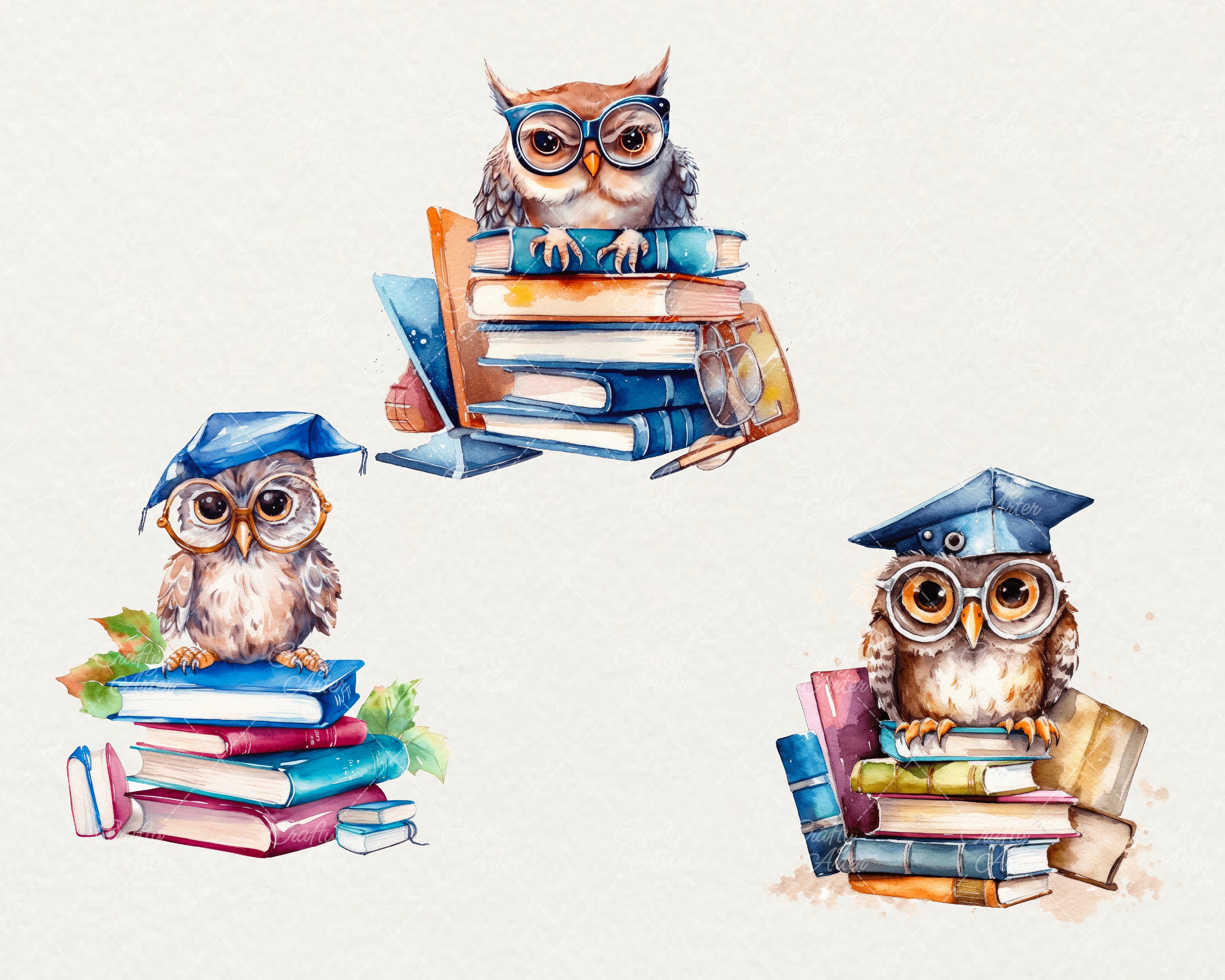 Watercolor School Owl Clipart Back to School Clipart - Etsy