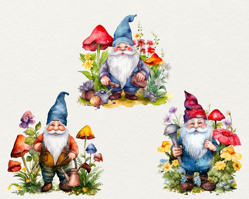 Watercolor Garden Gnome Clipart: Floral Fantasy PNG (commercial Use) - Etsy