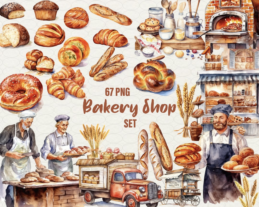 Watercolor Bakery Clipart, 67 Png Baking Clipart, Bread Clipart, Bakery ...