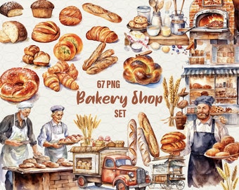 30 Watercolor Bakery Clipart, Png Baking Clipart, Bread Clipart ...