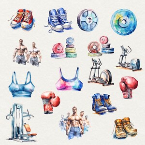 Watercolor Fitness Clipart, Sport Clipart Bundle, Fit 65 PNG Clip Art ...
