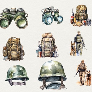 Watercolor Military Clipart, 50 PNG Army Clip Art - Instant Download ...