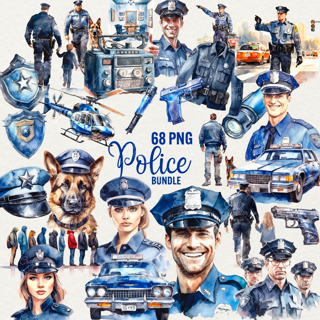 Watercolor Police Clipart Bundle, 68 PNG Illustration Police Man ...