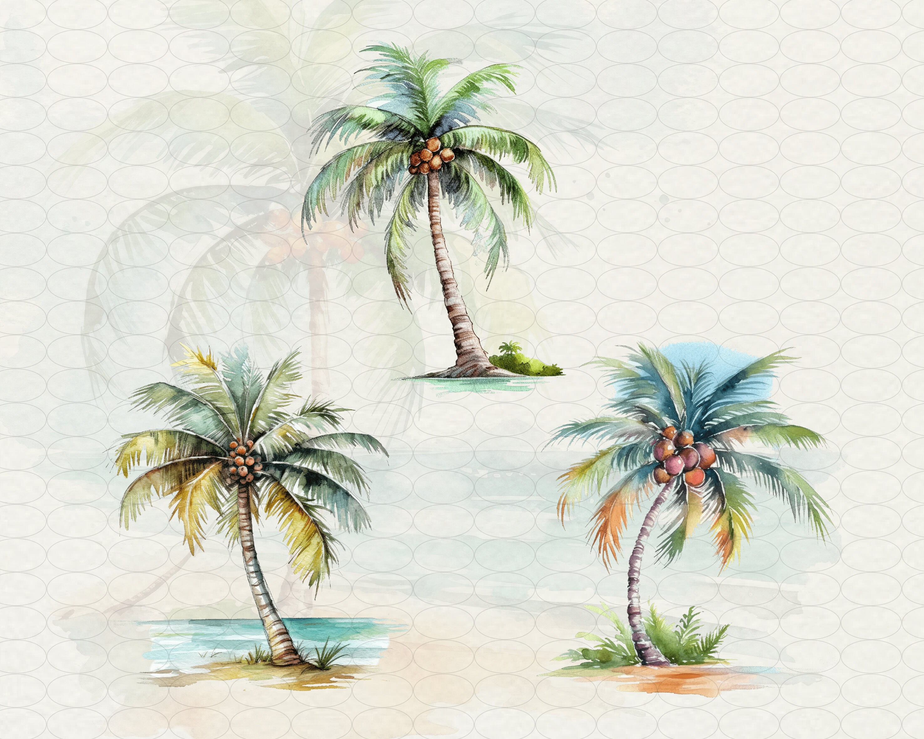 Watercolor Palm Trees Clipart 19 Png Tropical Island Palms - Etsy