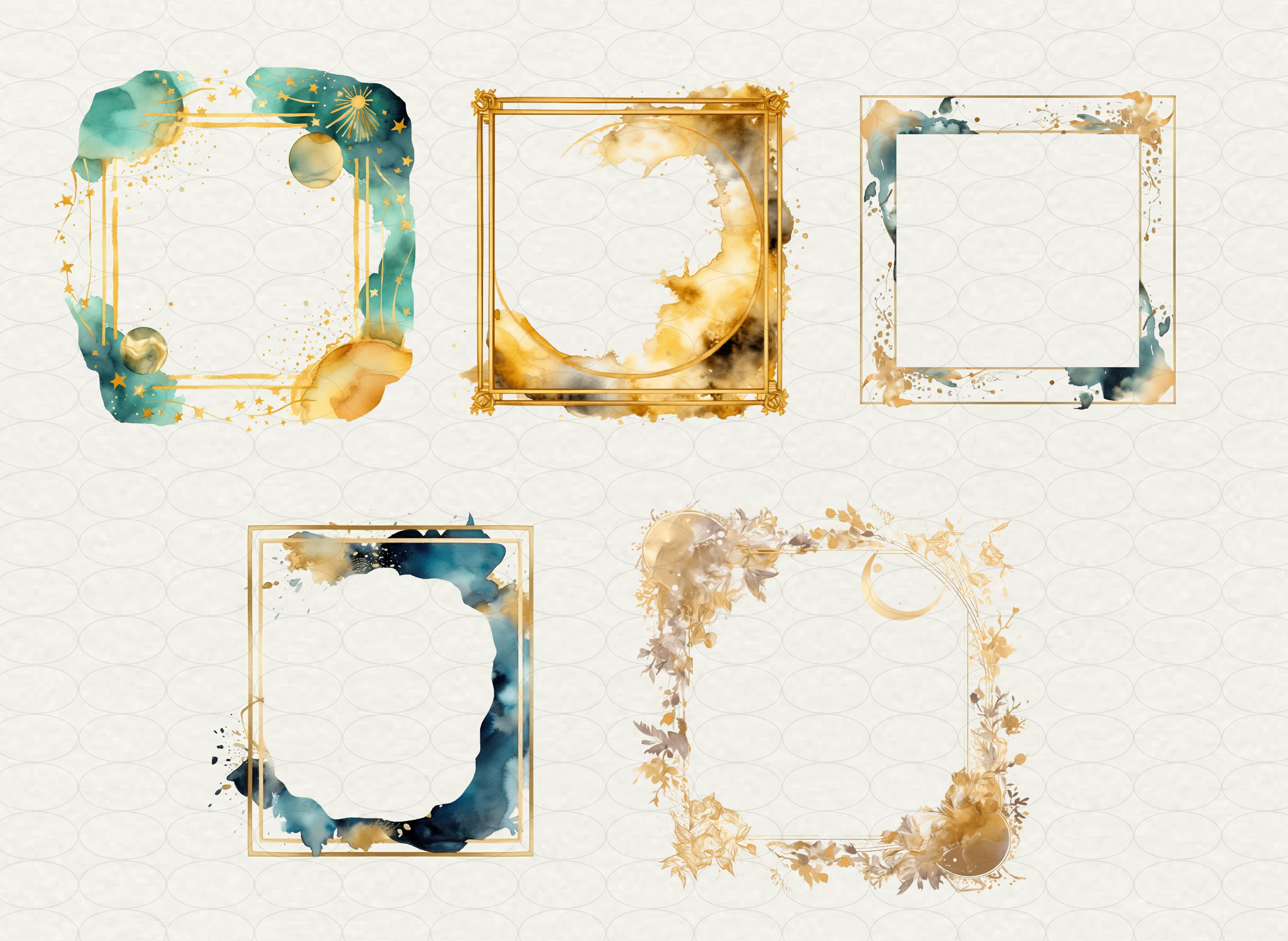 Watercolor Gold Frames Clipart Set Gold Stars Image Border - Etsy