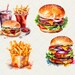 Watercolor Burger Clipart Bundle 10 PNG, Delicious Burger Clipart Fast ...